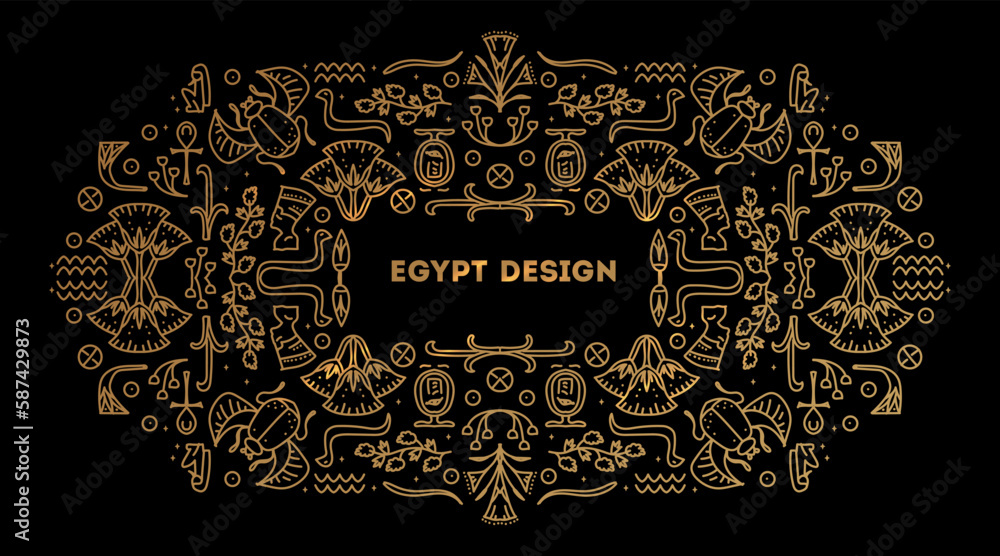 Vector linear Egipt cover template, decorative african border. Bright ...
