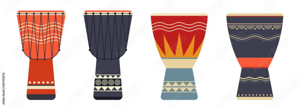 Set of african djembe drum vector icons. Drum flat icons, isolated on ...