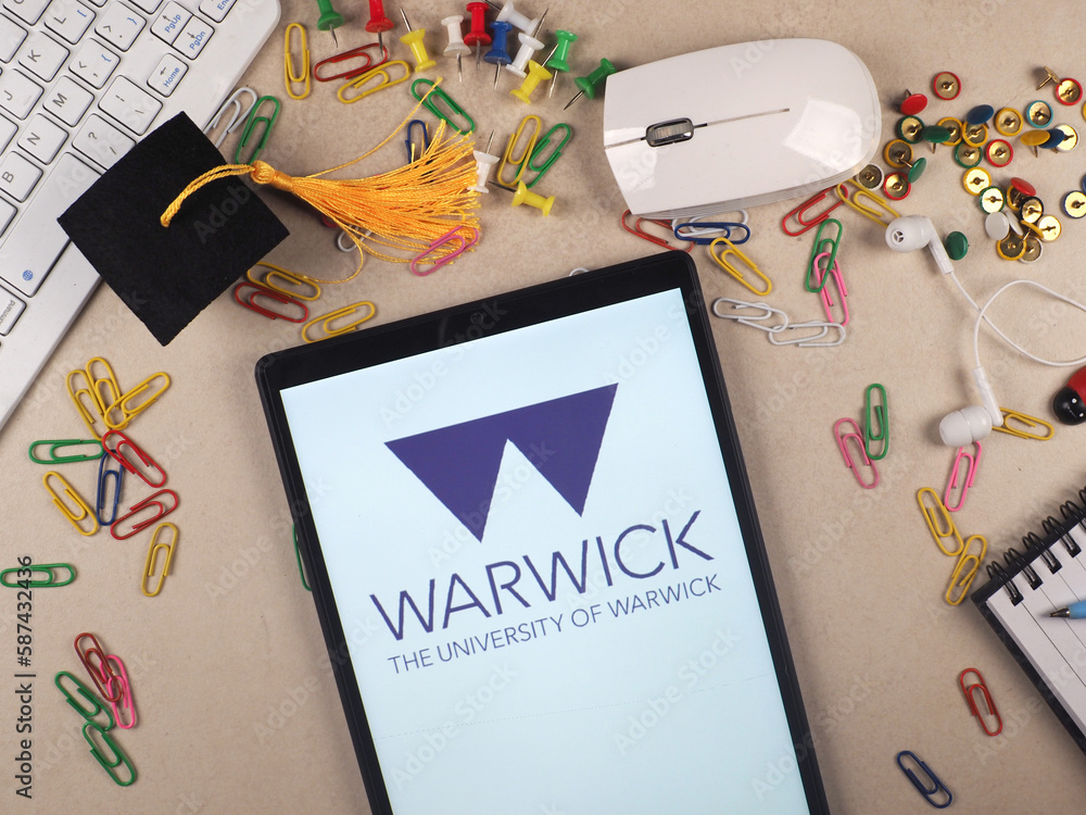 In this photo illustration, The University of Warwick logo seen ...