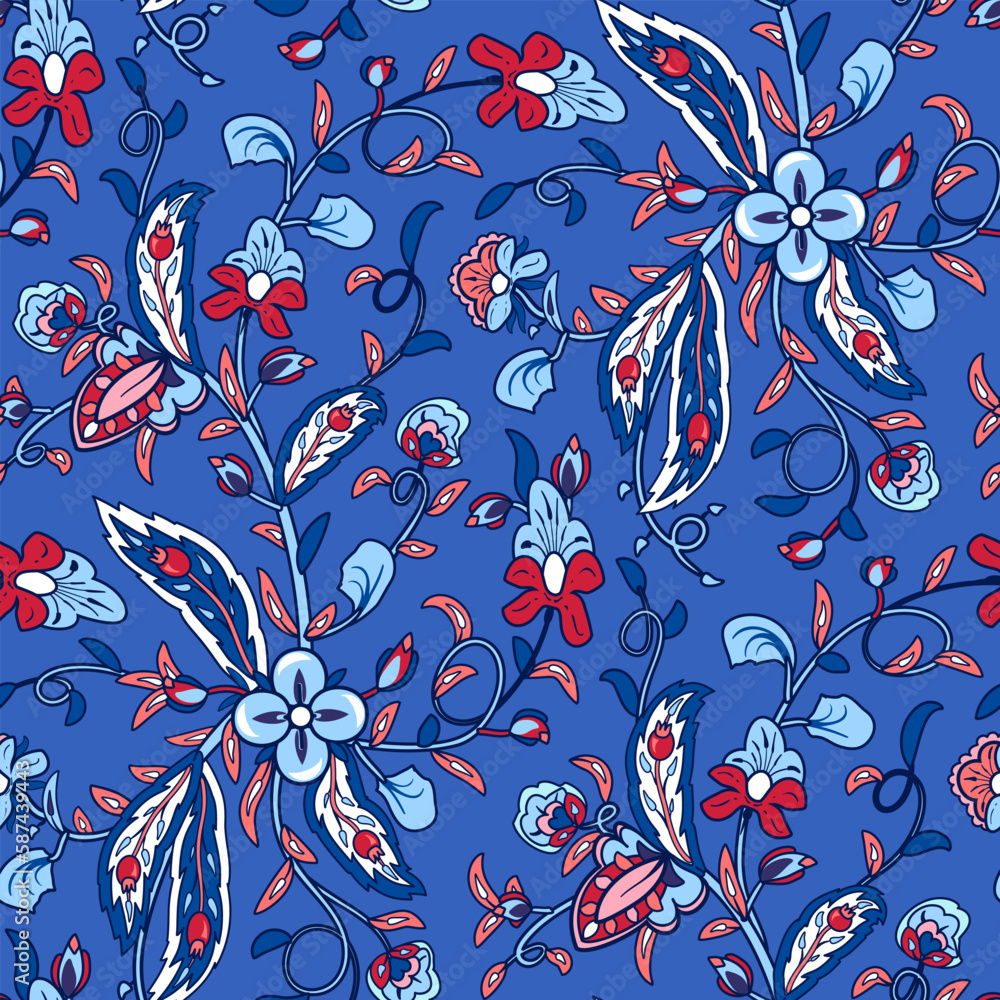 Tribal seamless floral pattern. Chain of flowers and leaves. Texture ...