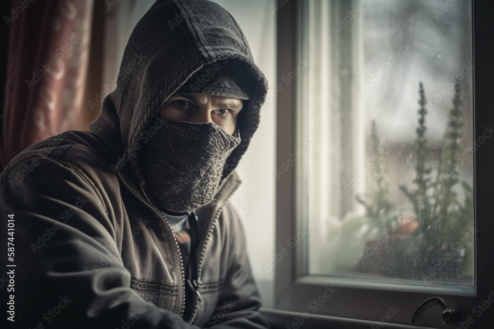 The burglar broke into the house to steal property. ai generated Stock Illustration | Adobe Stock