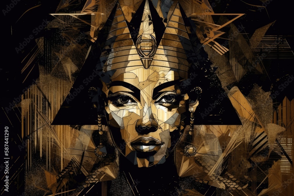 Egyptian abstract backdrop, the Egyptian goddesses Bastet and Cleopatra ...