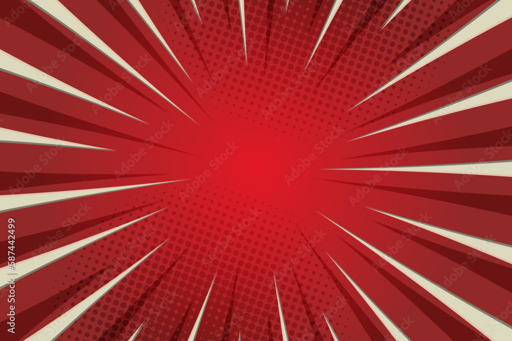 Red color comic style sunburst lines background, vector illustration ...