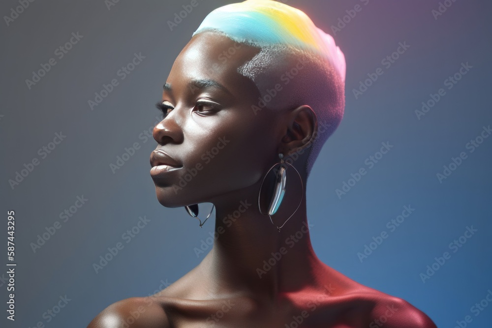 Fictional (AI) black queer person with rainbow hair, non-binary ...