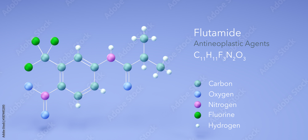 flutamide molecule, molecular structures, antineoplastic agents, 3d ...