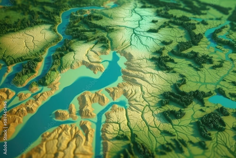 detailed map of a winding river. Generative AI Stock Illustration ...