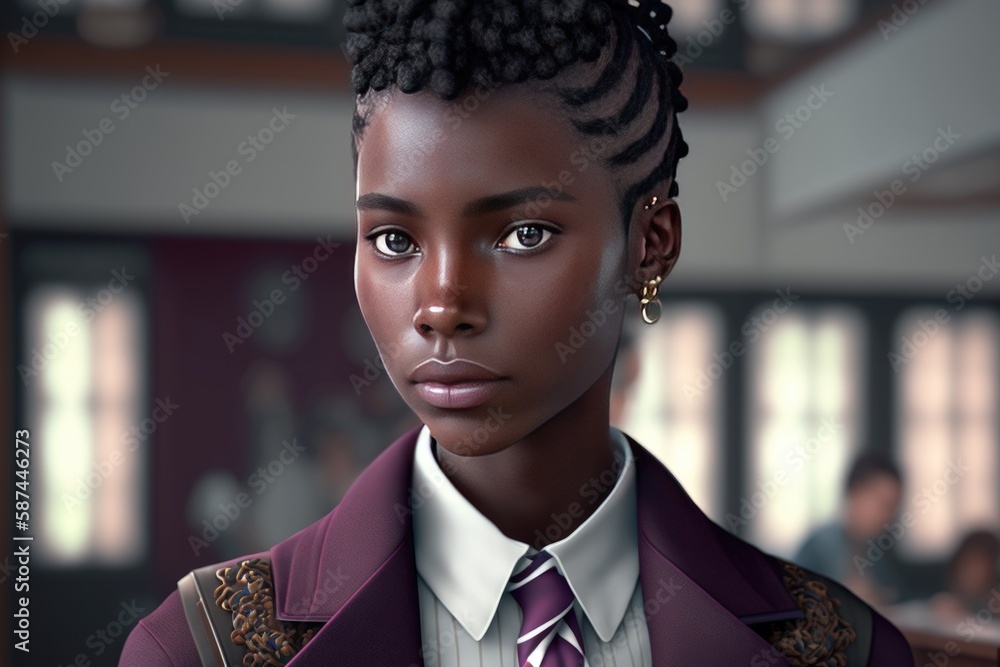 Ilustrace „Fictional (AI) black queer kid at school, portrait of ...