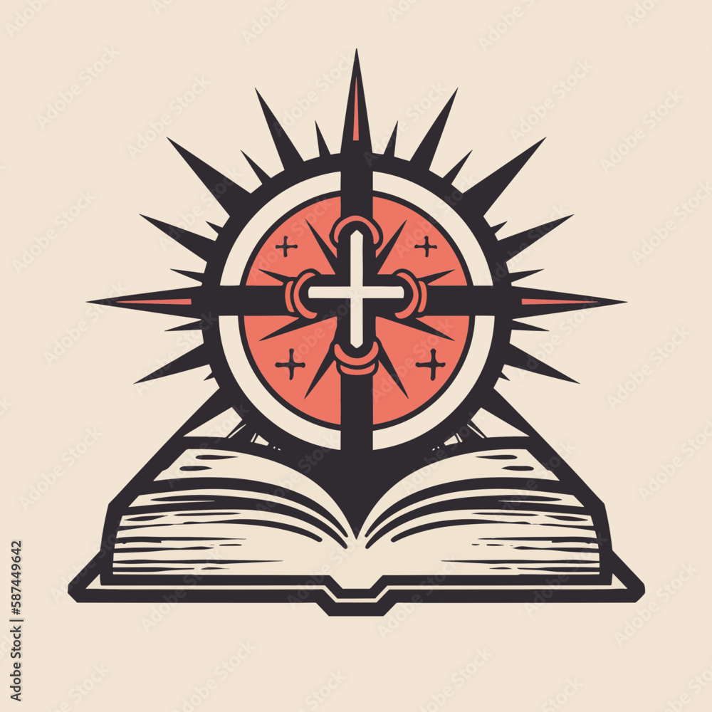 The Open Bible with a cross above it - Vector Illustration Stock Vector ...