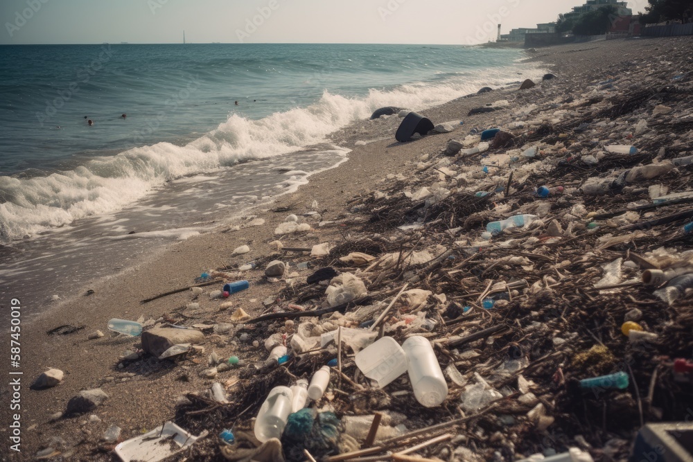A powerful photo of a polluted beach, highlighting the widespread and ...