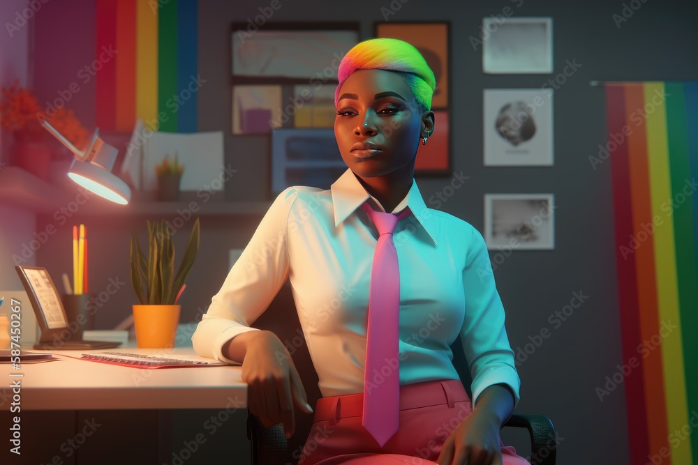 Fictional (AI) black queer person at the office, non-binary ...
