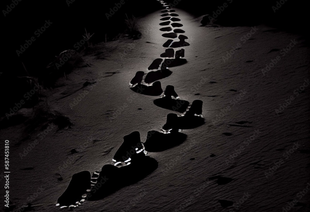 Isolated trail of black footsteps (comics silhuoette shapes), going ...