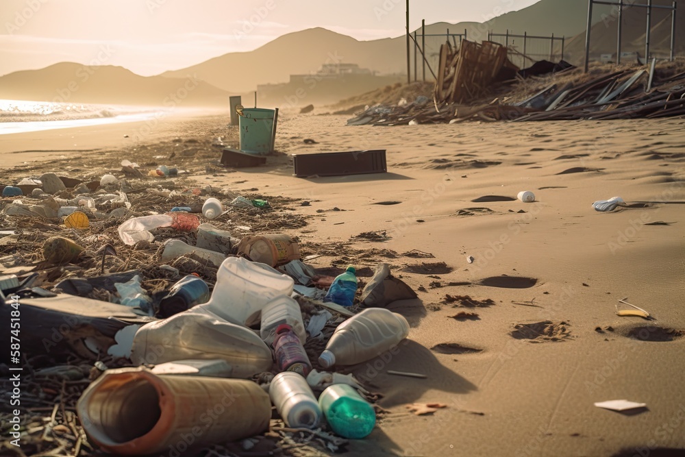 A powerful photo of a polluted beach, showcasing the devastating impact ...