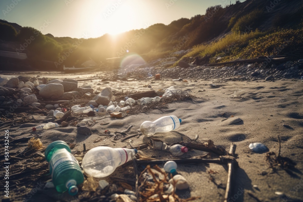 A striking photo of a polluted beach, with the emphasis on the ...