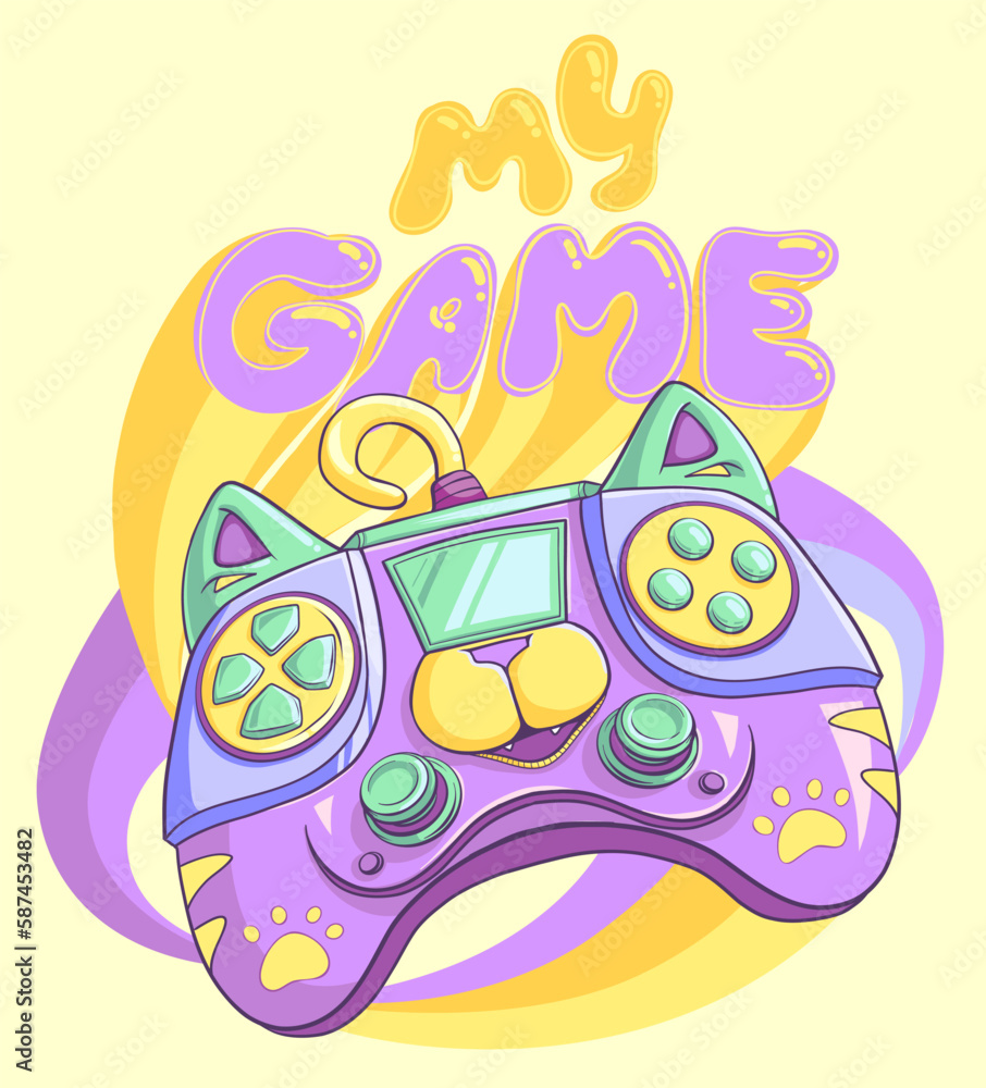 My game Phrase in 70s style. 1970 style poster gamepad. Gaming ...