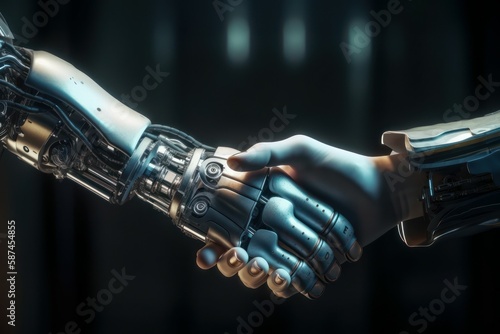 Robots shake hands. Handshake deal symbol. Business concept of the ...
