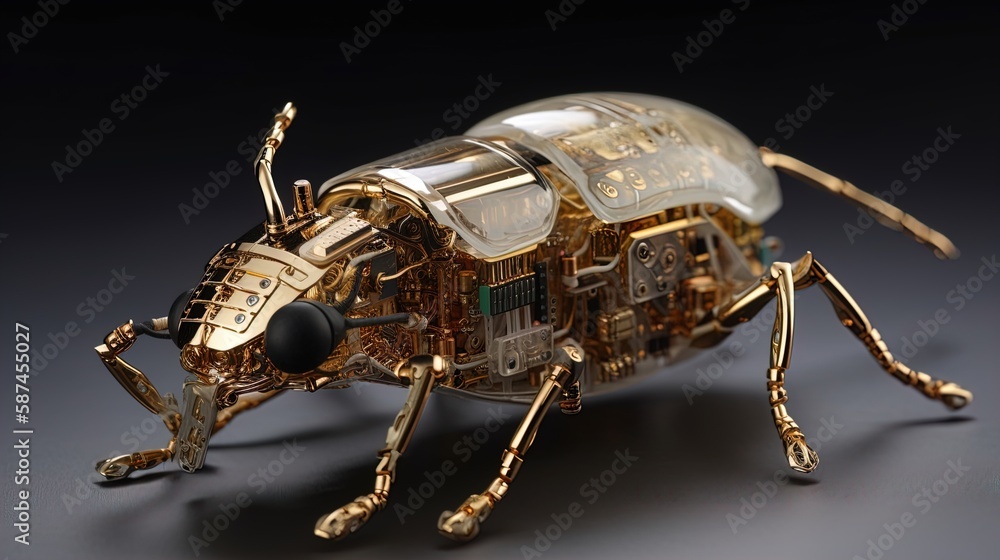 Transparent Robotic Insects: Cyborg Creatures with Gold Circuit Board ...