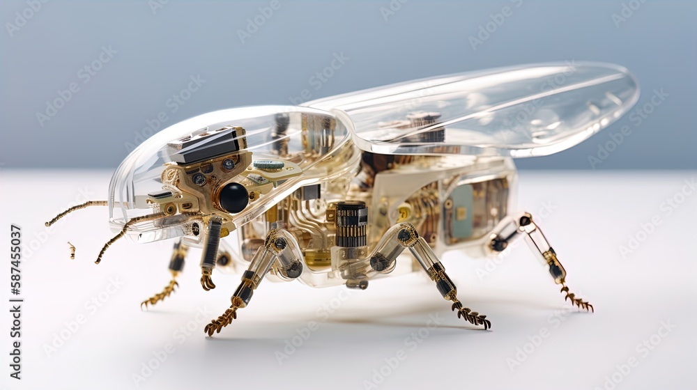 Transparent Robotic Insects: Cyborg Creatures with Gold Circuit Board ...