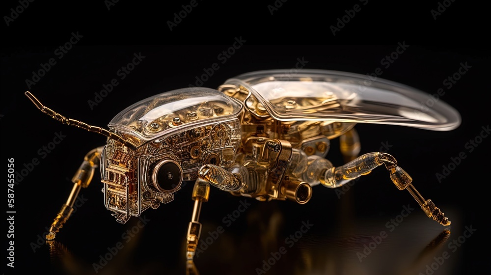 Transparent Robotic Insects: Cyborg Creatures with Gold Circuit Board ...
