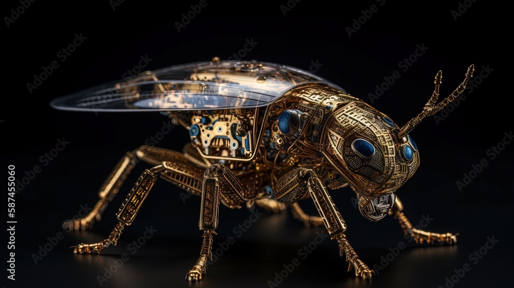 Transparent Robotic Insects: Cyborg Creatures with Gold Circuit Board ...