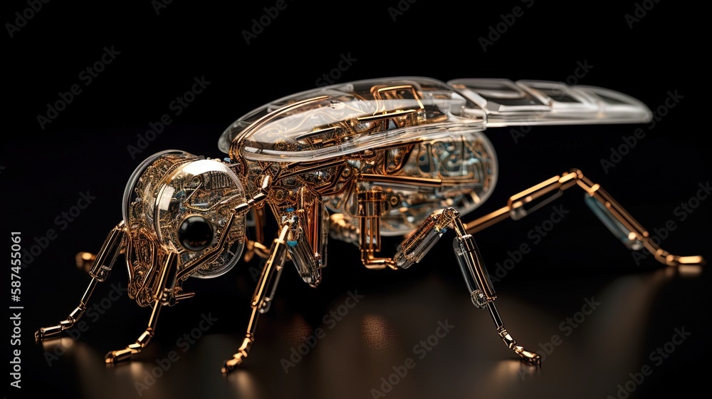 Transparent Robotic Insects: Cyborg Creatures with Gold Circuit Board ...