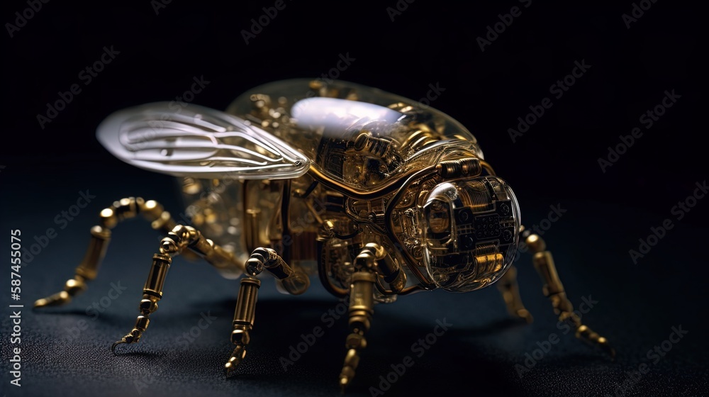 Transparent Robotic Insects: Cyborg Creatures with Gold Circuit Board ...