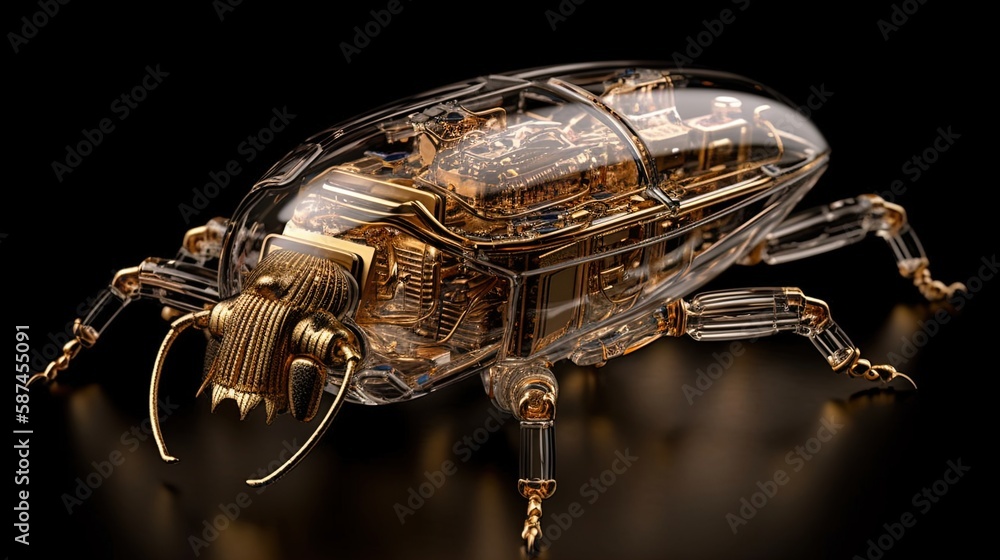 Transparent Robotic Insects: Cyborg Creatures with Gold Circuit Board ...