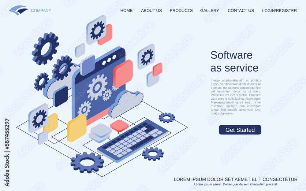 Software as service, cloud application modern 3d isometric vector ...