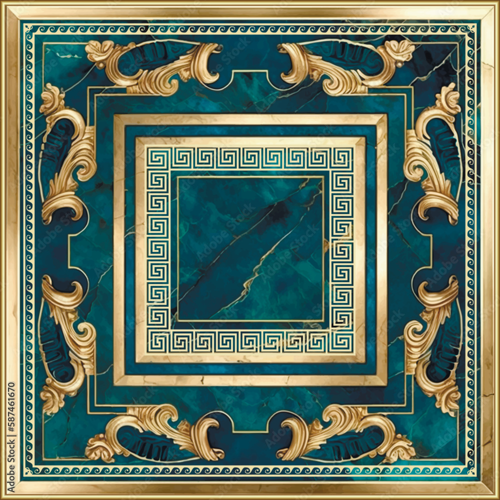 Marble art Deco greek floral seamless pattern. Gold frame, borders ...