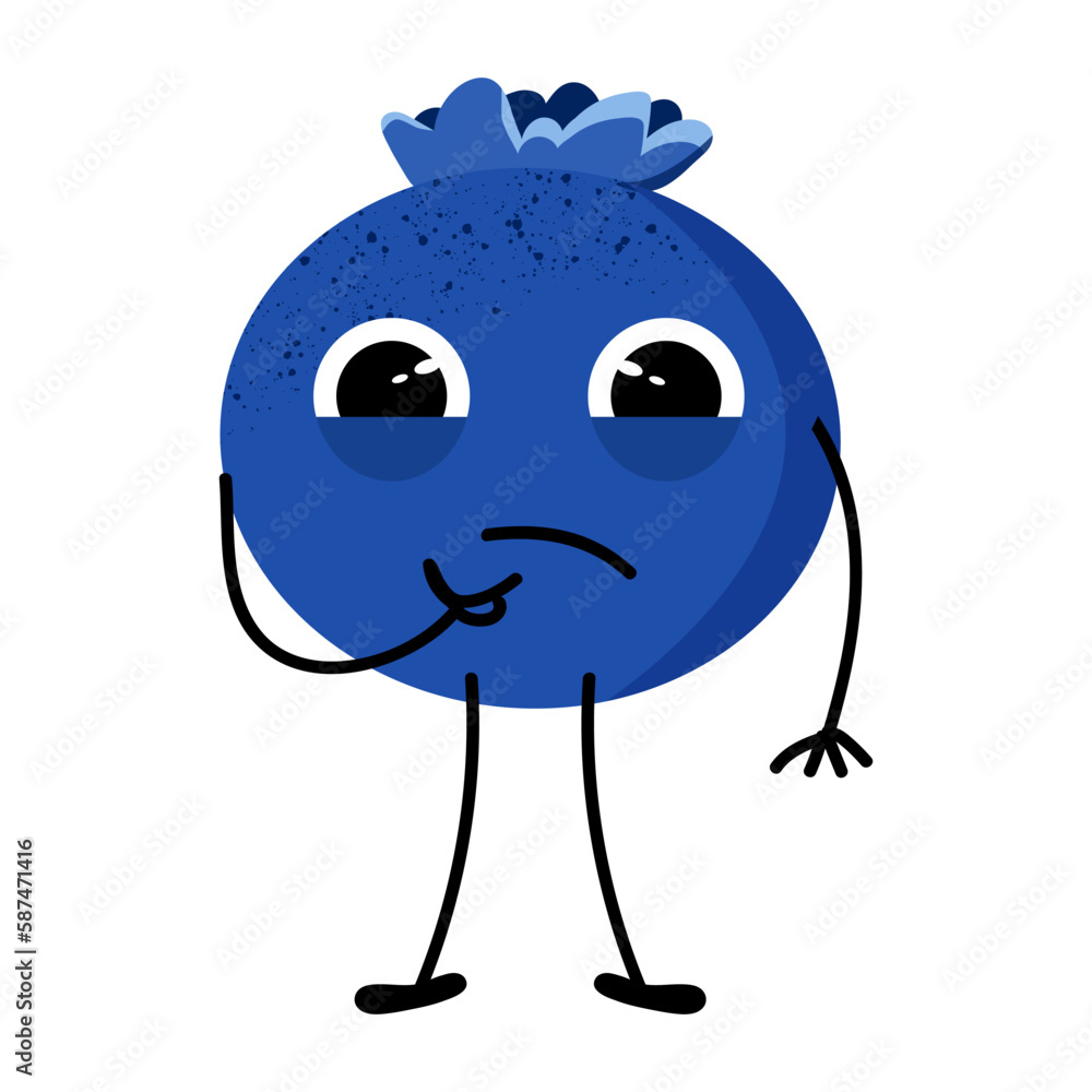 Emotion suspicion, thoughtfulness. Cute vector blueberry emoji. Fruity ...