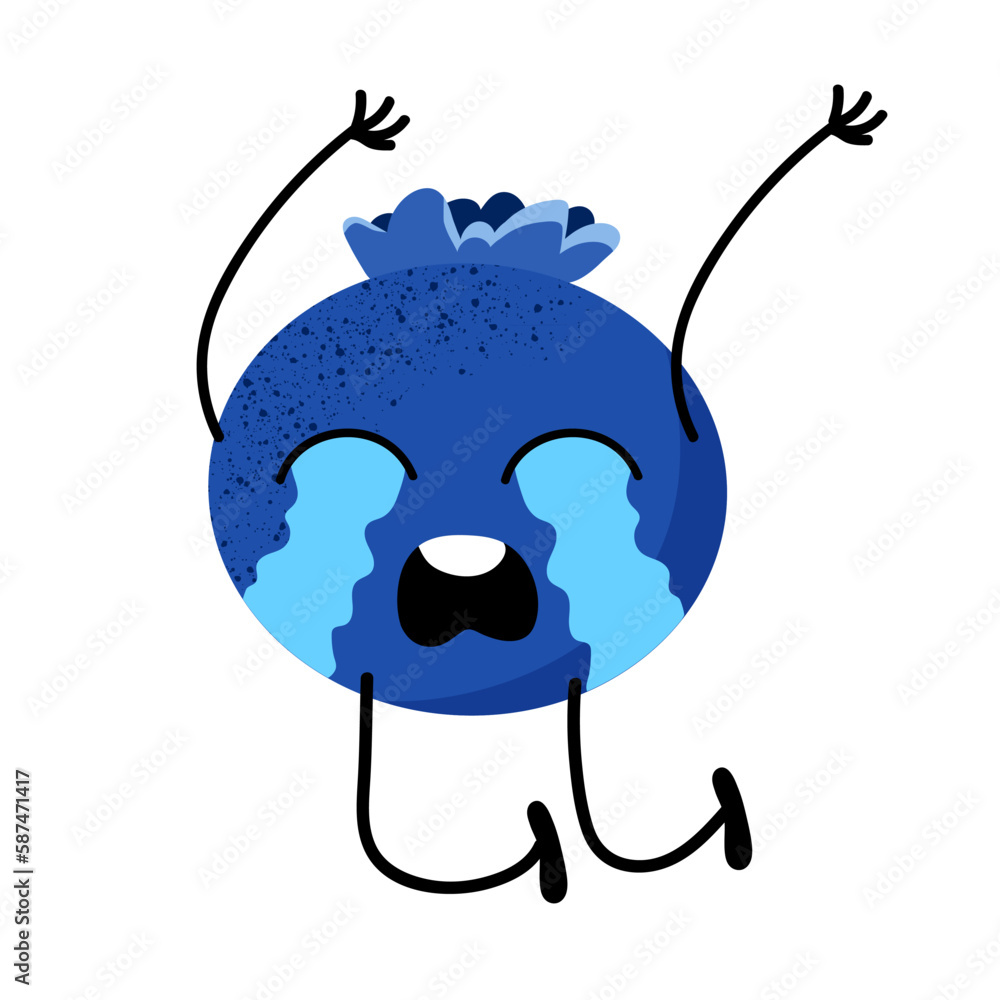 Emotion crying, sadness, sobbing. Cute vector blueberry with emotion ...