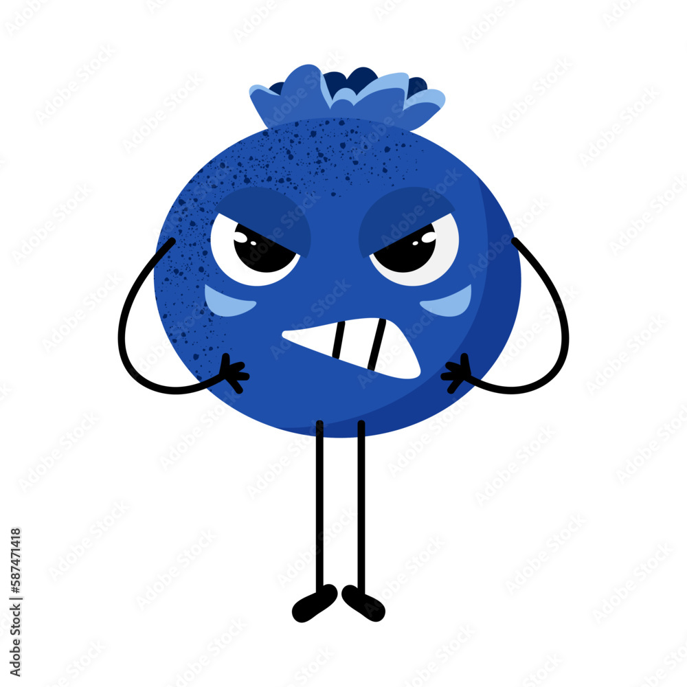 Emotion anger, aggression, surly, irritated. Cute vector blueberry with ...