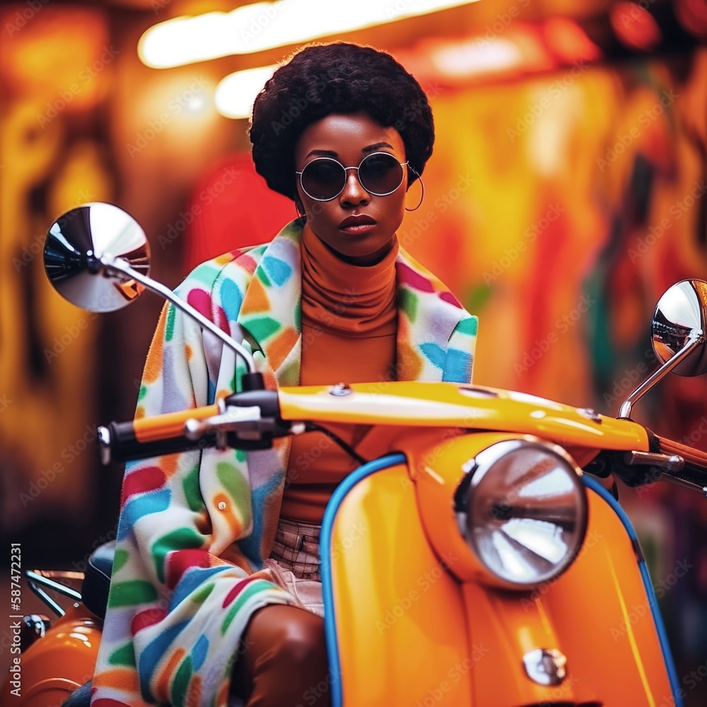 Retro Mod Representation: A Young African American Woman on a Moped ...