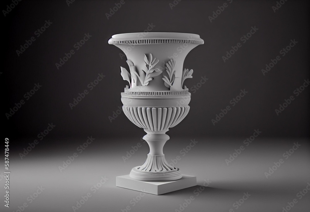 A white ancient Greek vase without a pattern stands on a pedestal ...