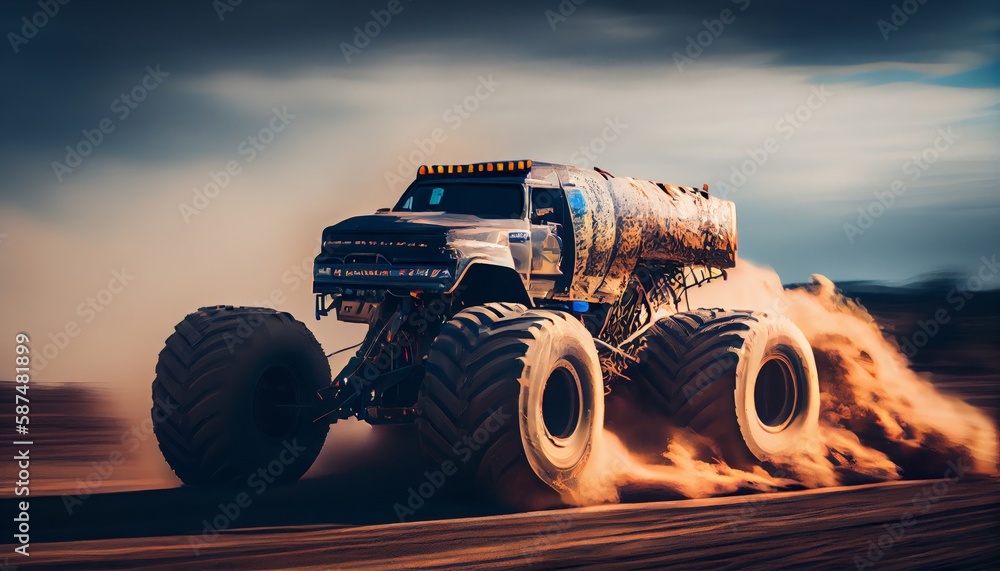Monster truck covered in mud. Racing event in mud. Large tires on a ...