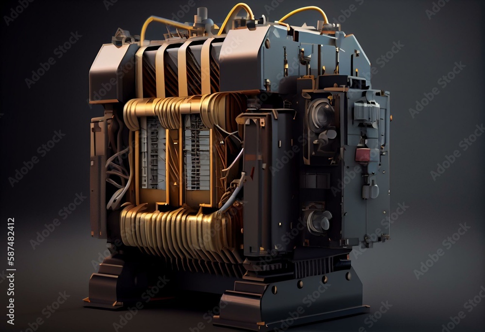 High voltage power transformer on a white background. 3d render ...