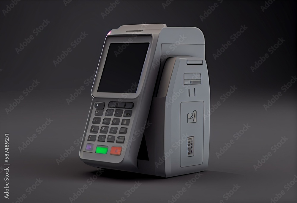 3D rendering payment terminal png. POS terminal with check. Financial transactions and online ...
