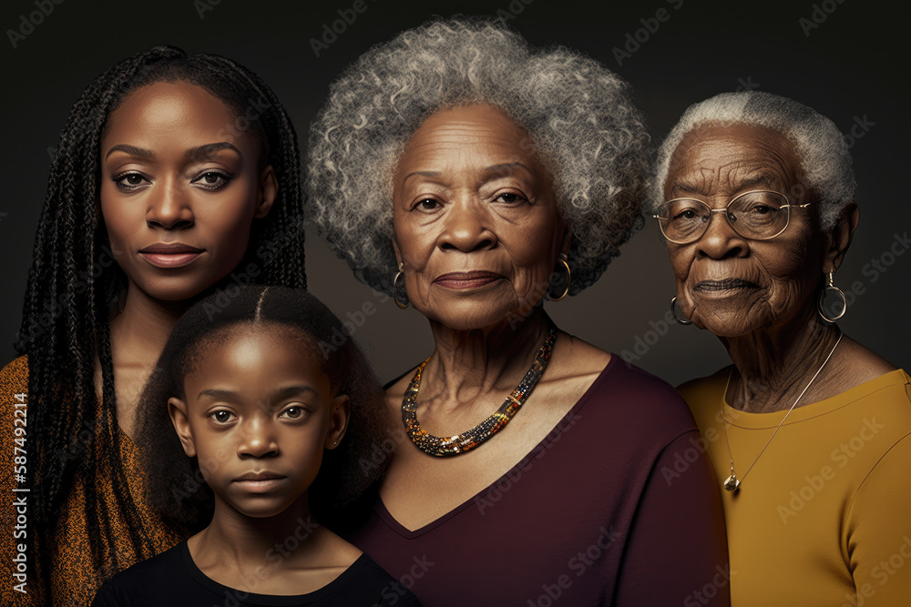 African american family, young daughter, mom, grandmother and great ...