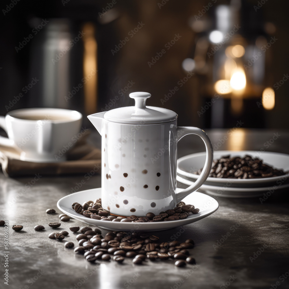 A classic French press coffee, brewed to perfection and served in a ...