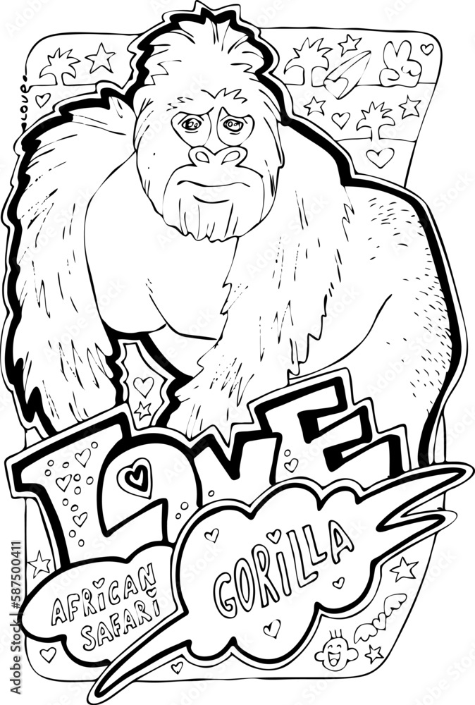 African safari wild animals, vector colouring page for kids and adults ...