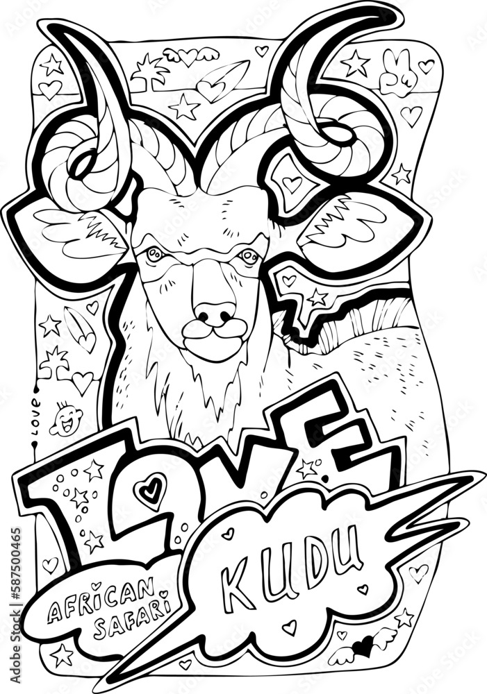 African safari wild animals, vector colouring page for kids and adults ...