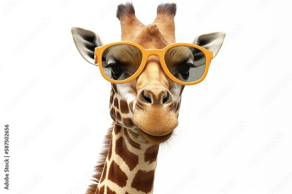 Funny Giraffe wearing read sunglasses isolated on white background ...