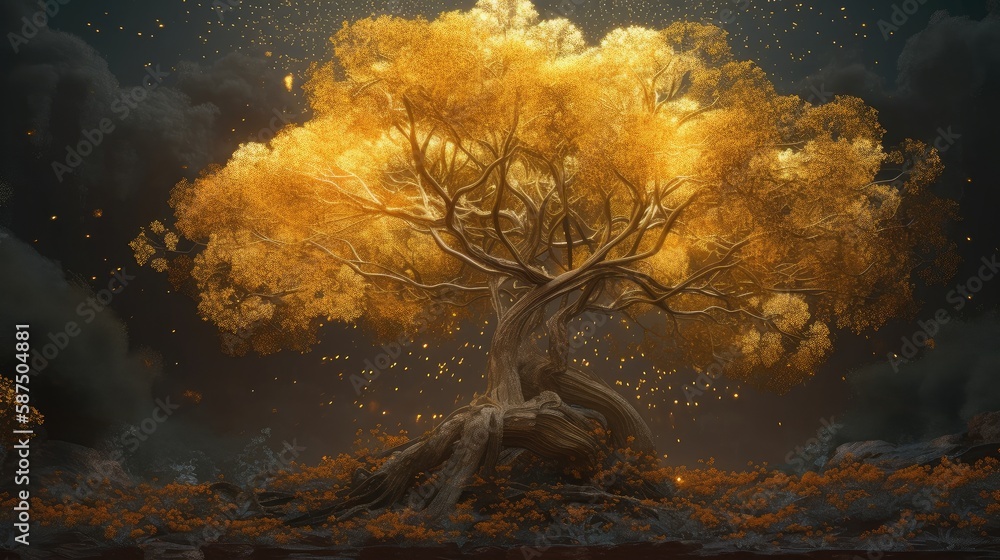 golden tree of life in a magical forest. Created with generative AI ...