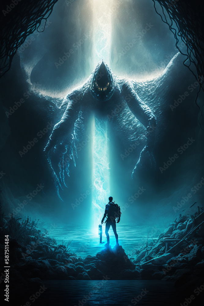 UHD, 32K, 16K, 8K, photorealistic underwater giant nightmare deepsea ...