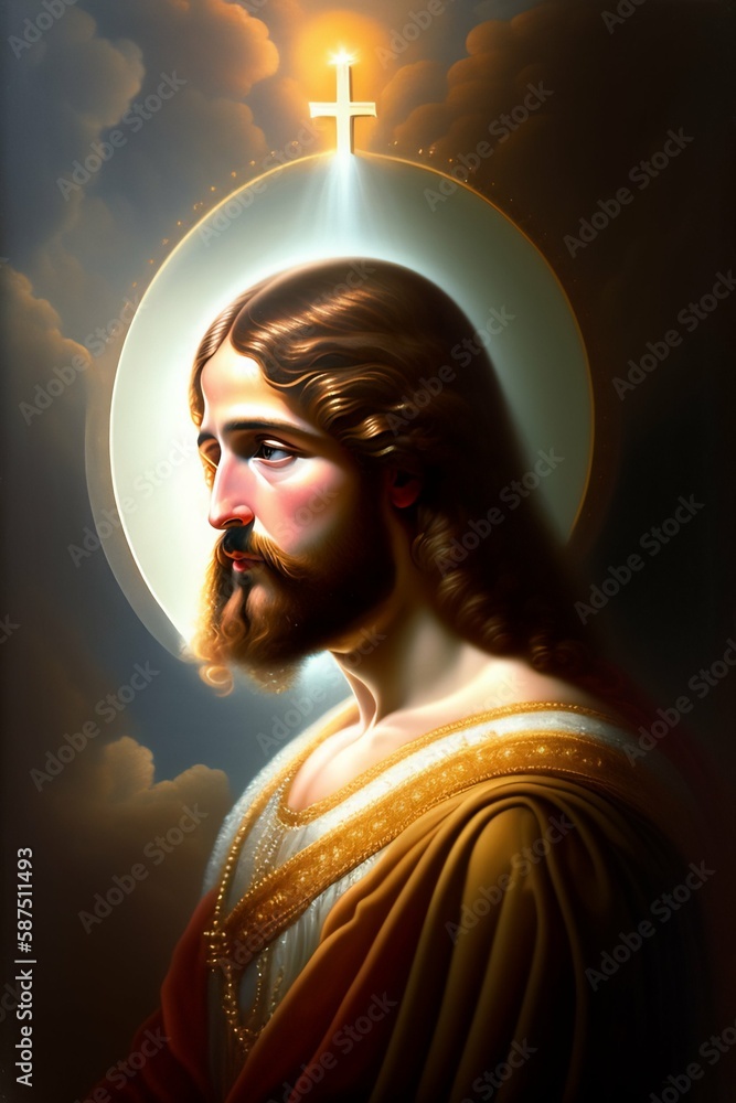 Jesus mit Heiligenschein Stock Illustration | Adobe Stock