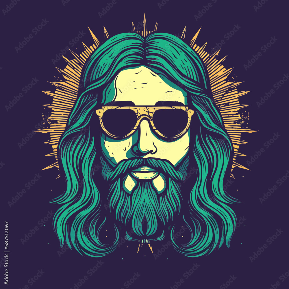 90s retro design of Jesus wearing sunglasses. Easter concept art. Stock ...