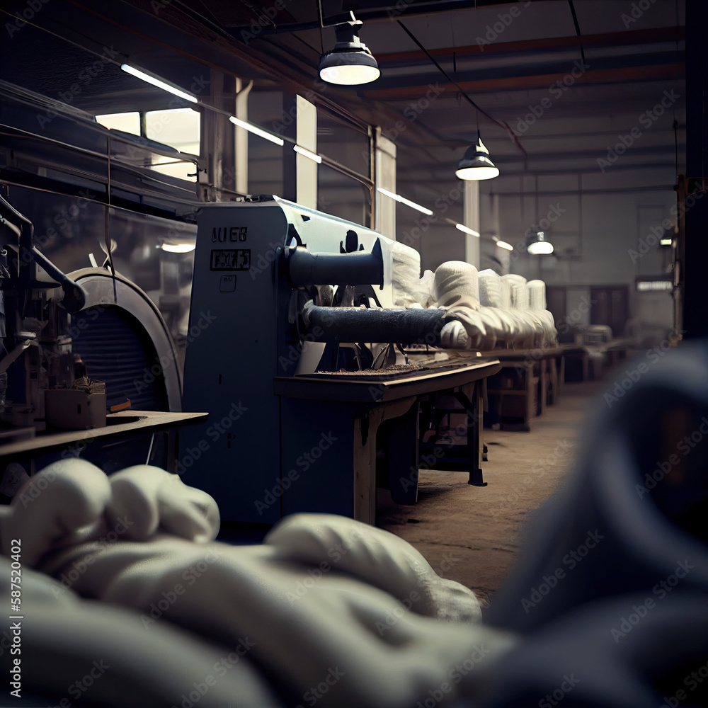 the inside of an industrial factory with lots of white bags on the ...