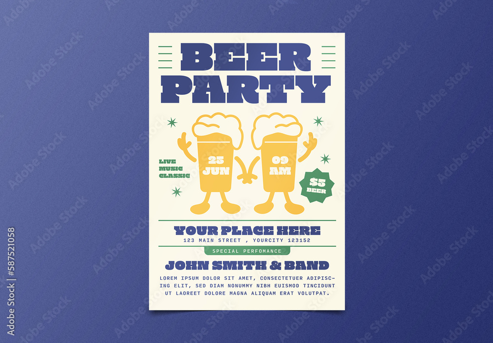 Beer Party Flyer Layout Stock Template | Adobe Stock