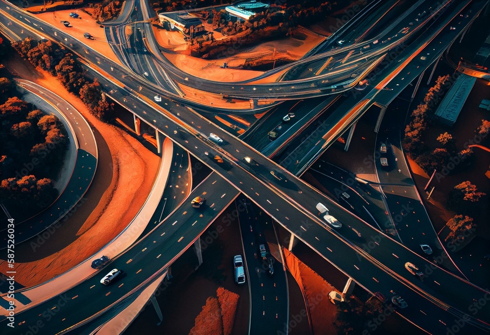 Arial top view of Modern transportation with Expressway, Top view ...