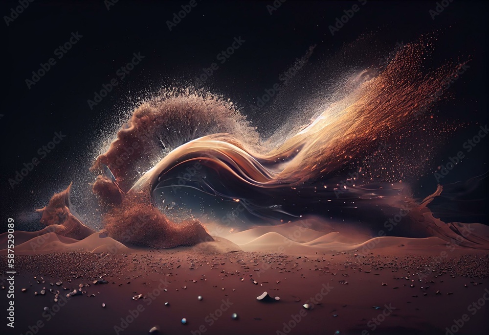 Water circulation. Whirlwind of dust particles. Digital background. Big ...