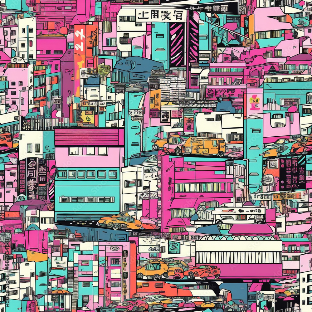 seamless pattern pop art of japan city unique blend of tradition and ...